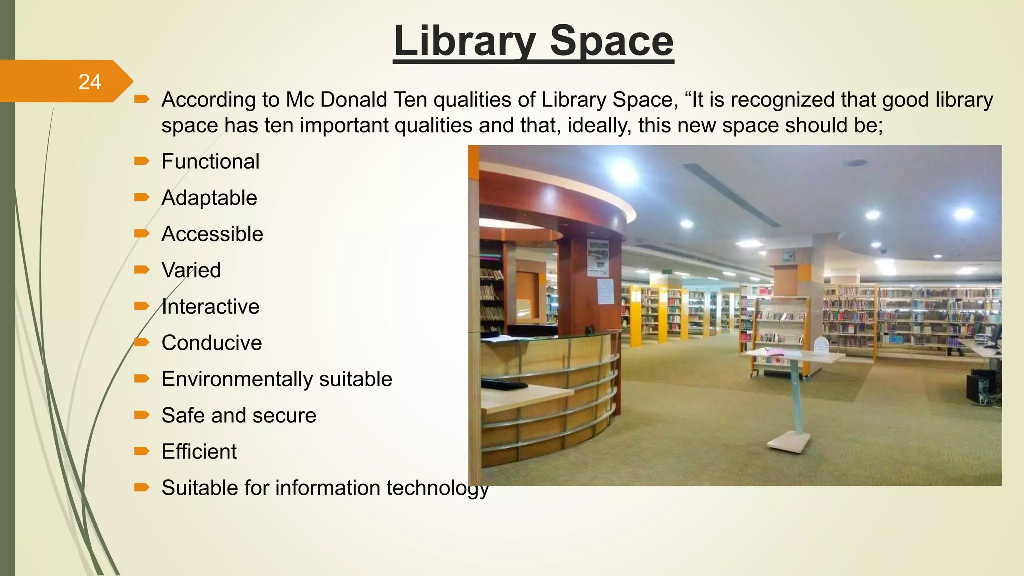 Library building, furniture, Equipment and its standards | PPTX