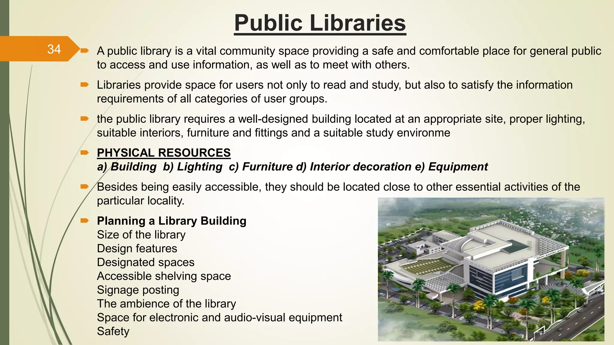 Library building, furniture, Equipment and its standards | PPTX