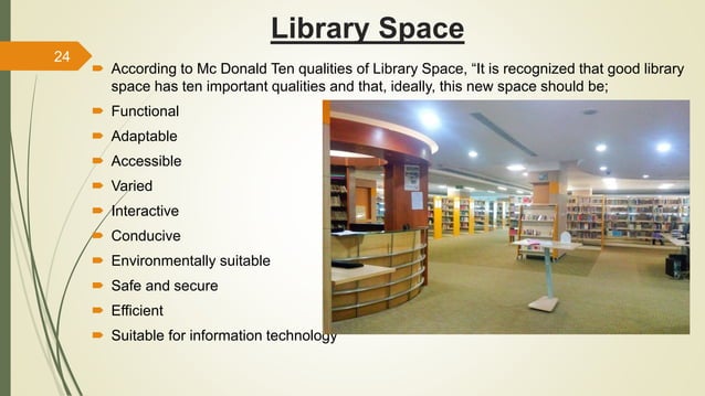 Library building, furniture, Equipment and its standards | PPTX