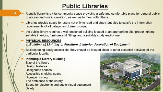 Library building, furniture, Equipment and its standards | PPTX