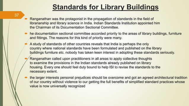 Library building, furniture, Equipment and its standards | PPTX