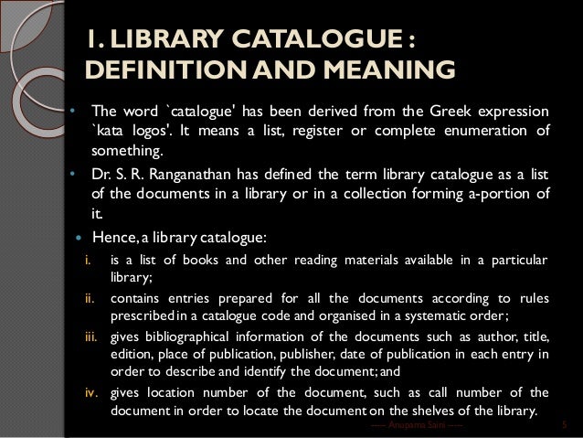 Theory of Library Cataloguing