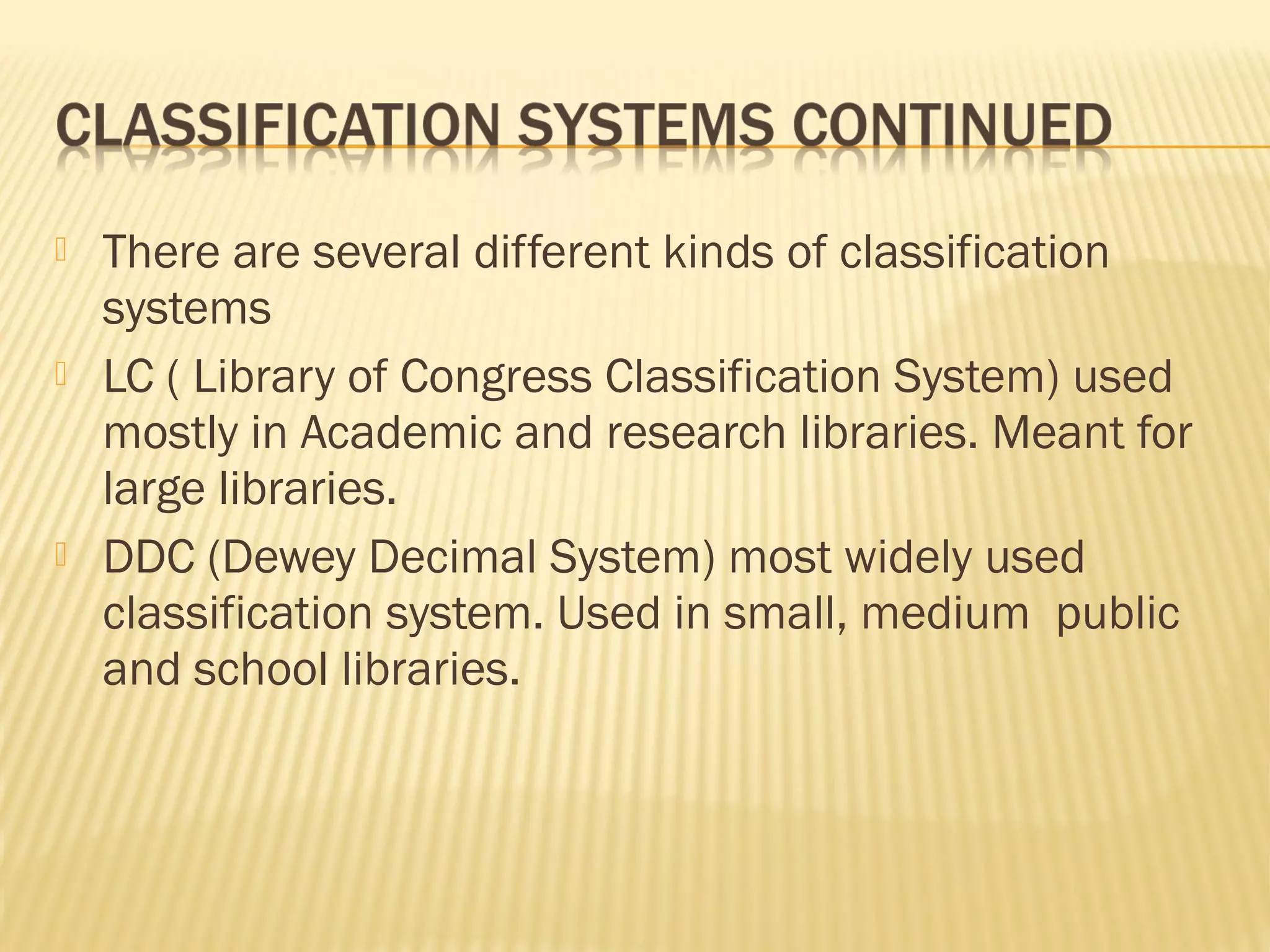 Library classification systems.ppt 2011 | PPT