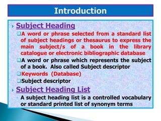 Library congress subject headings | PPTX