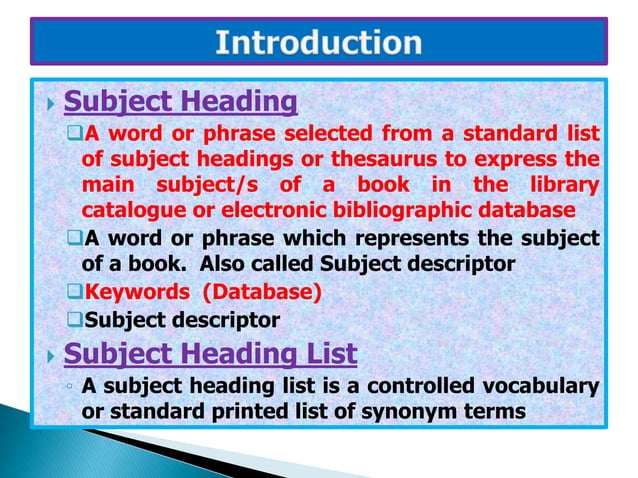 Library congress subject headings | PPTX