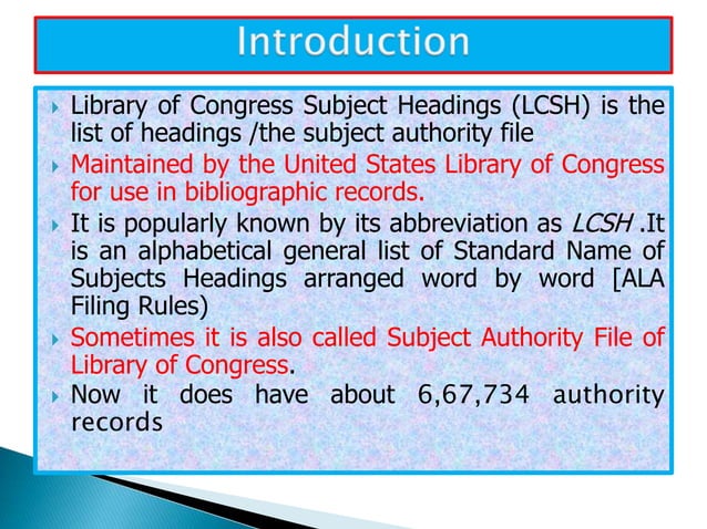 Library congress subject headings | PPTX