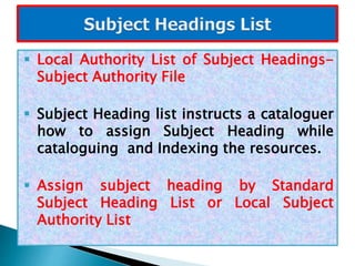 Library congress subject headings | PPT