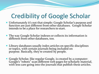 Library Database and Google Scholar | PPTX | Search | Internet
