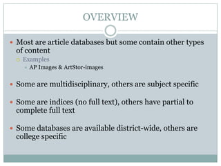 Library Databases | PPTX | Databases | Computer Software and Applications