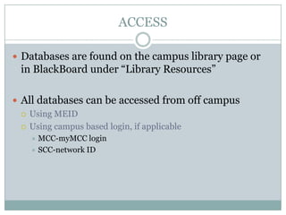 Library Databases | PPTX | Databases | Computer Software and Applications