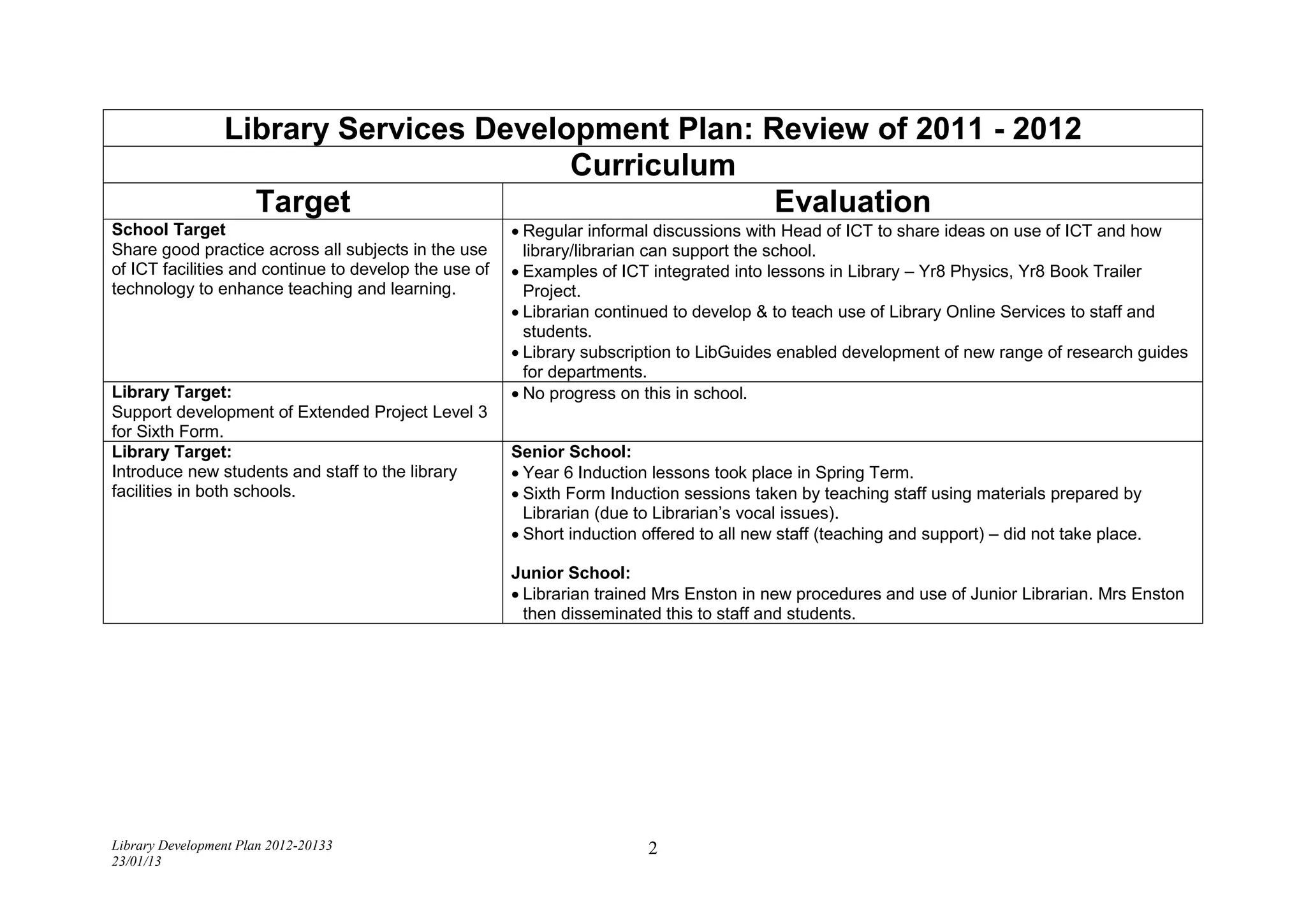 Library Development Plan 2012-2013 | PDF