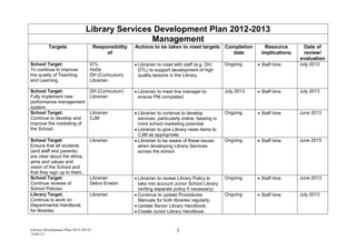 Library Development Plan 2012-2013 | PDF