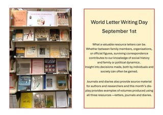 Library Display September 2025 - World Letter Writing Day | PDF