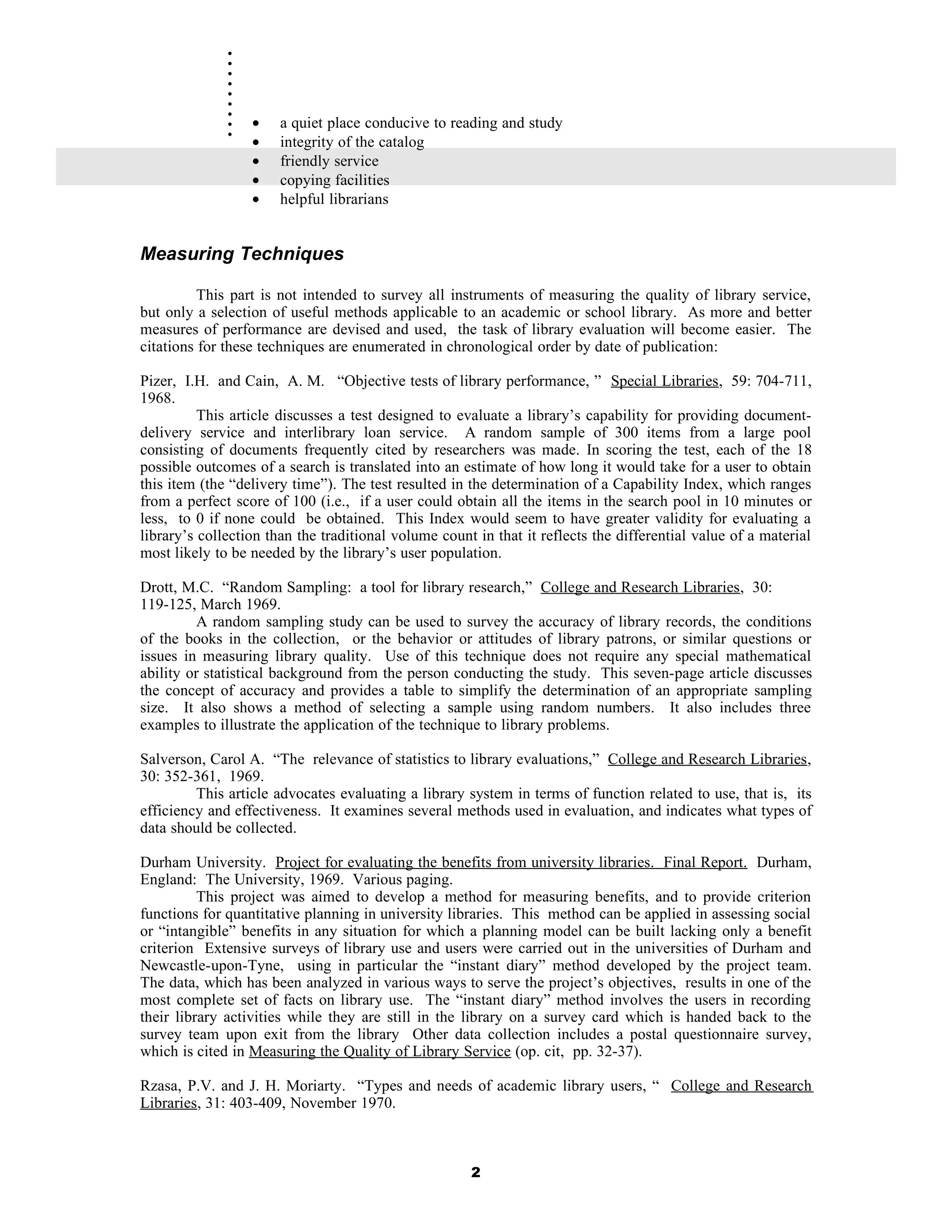 Library evaluation and performance measurement review of literature | DOC