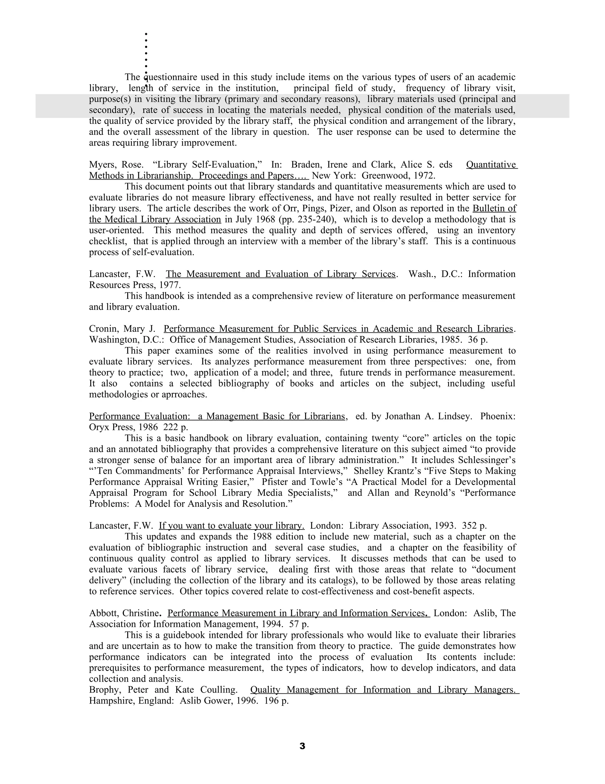 Library evaluation and performance measurement review of literature | DOC