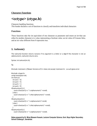 Library function in c++ specially designed for clas 11th students | PDF