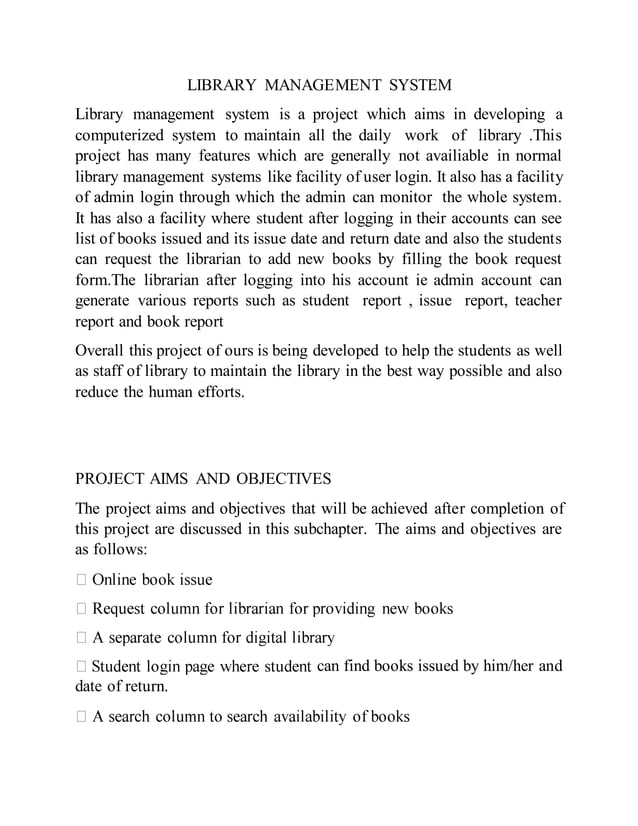 Library management system synopsis | DOCX