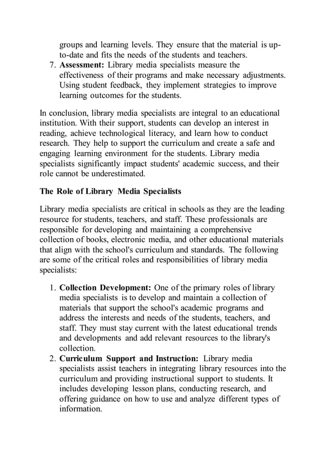 Library Media Specialists: Importance, Opportunities and Challenges | PDF