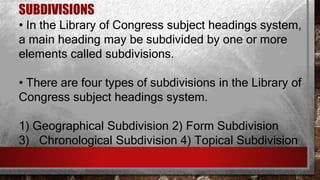 Library of congress subject heading | PPT