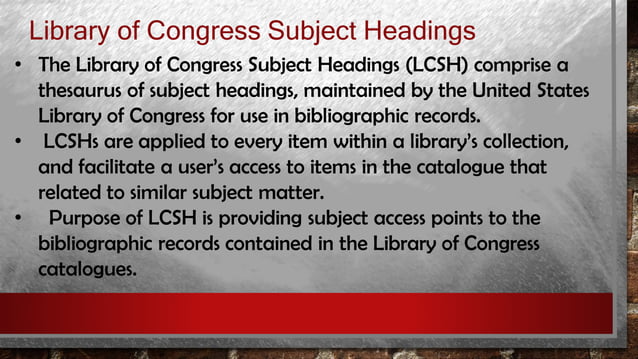 Library of congress subject heading | PPT