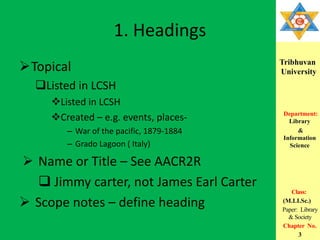 Library of congres subject headings lchs | PPTX | Geography | Science