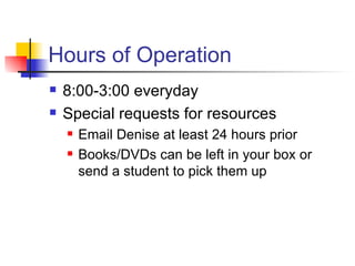 Teacher Library Orientation | PPT