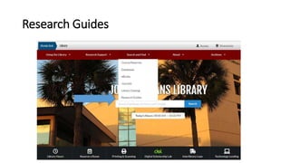 Evans Library Overview of Website | PPTX