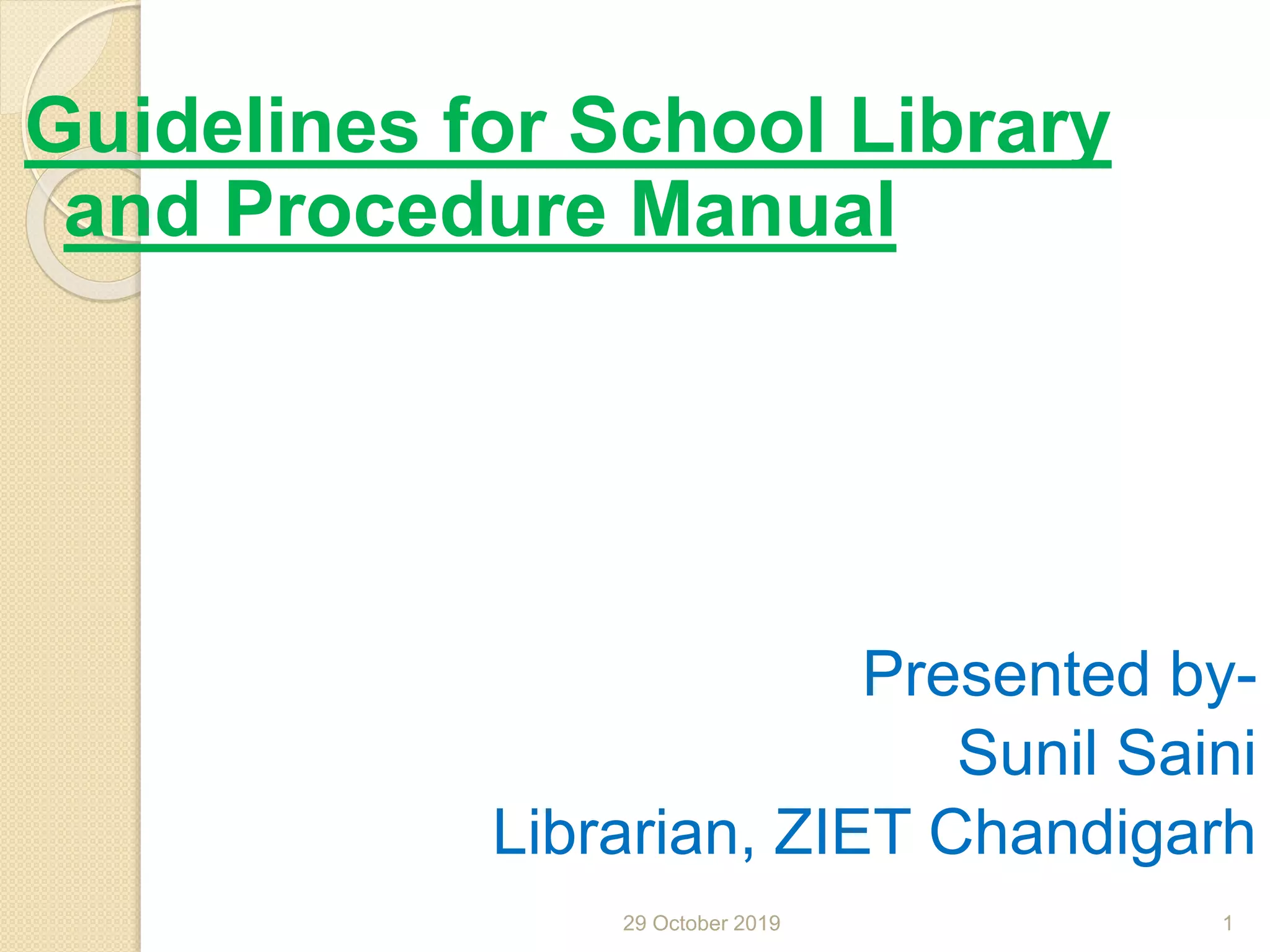 Guideline for School Library and Procedure Manual | PPTX