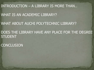 A LIBRARY IS MORE THAN YOUR DEFINITION AND DESCRIPTION BY OLUSHEUN ...