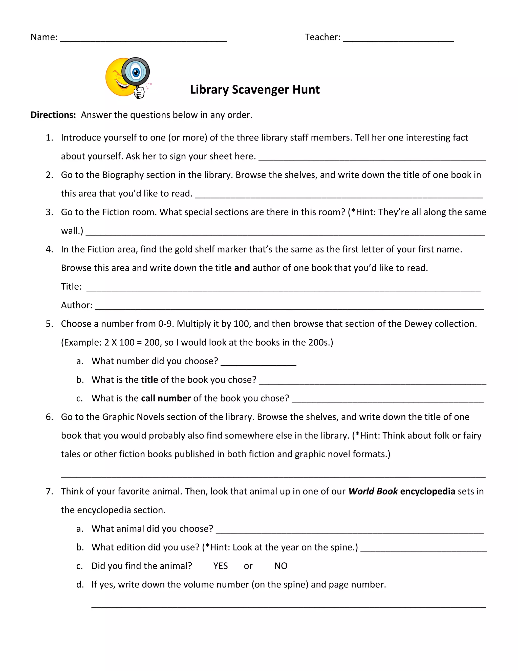 Library Scavenger Hunt | DOCX