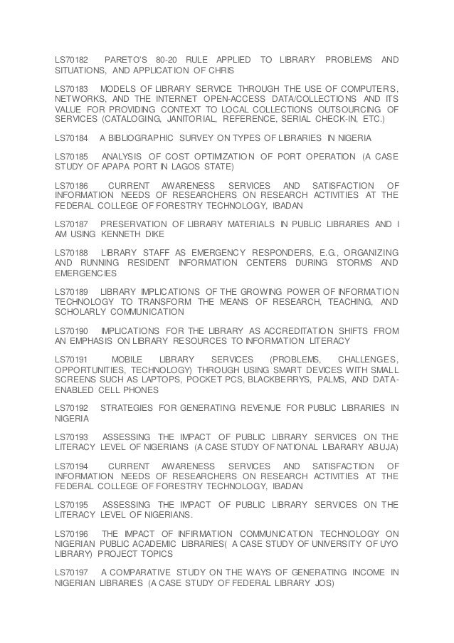 Library science project topics and materials | DOCX