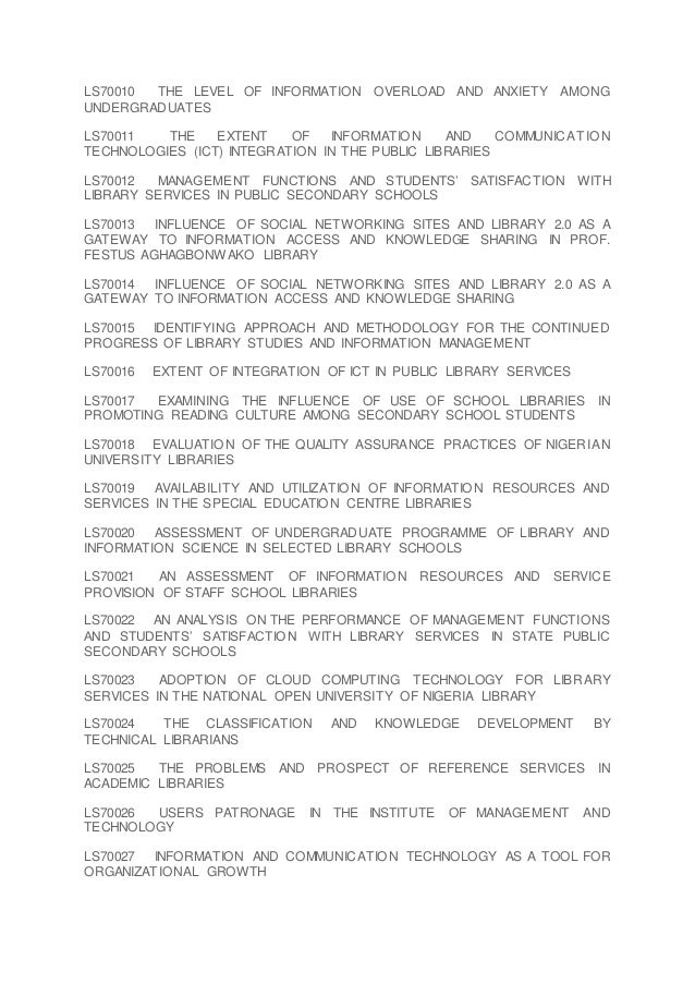 Library science project topics and materials | DOCX