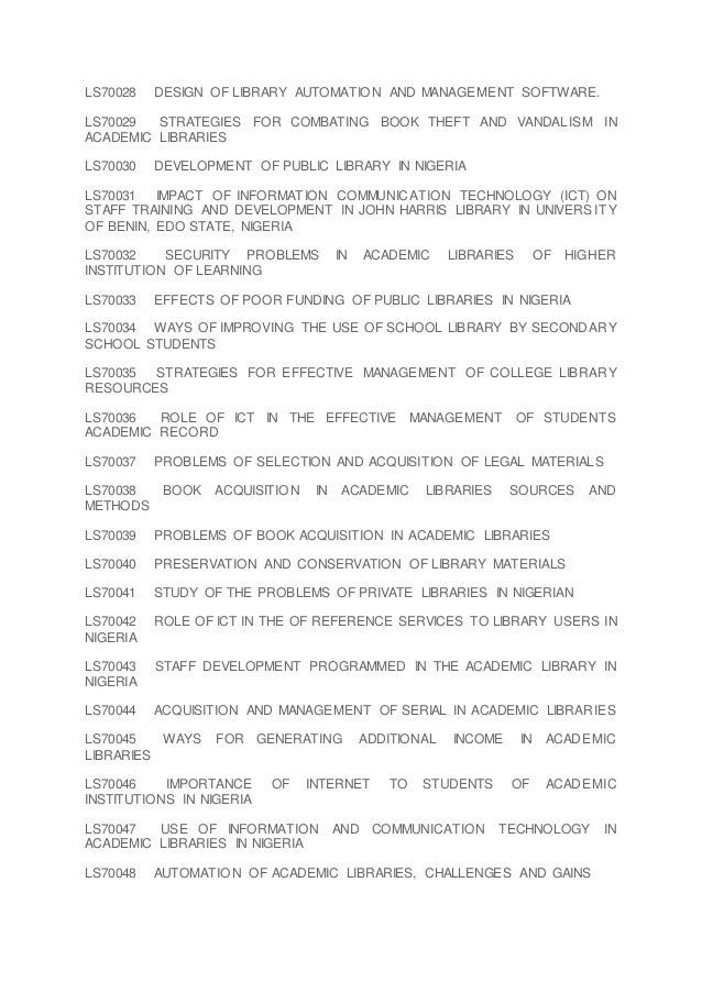 Library science project topics and materials | DOCX