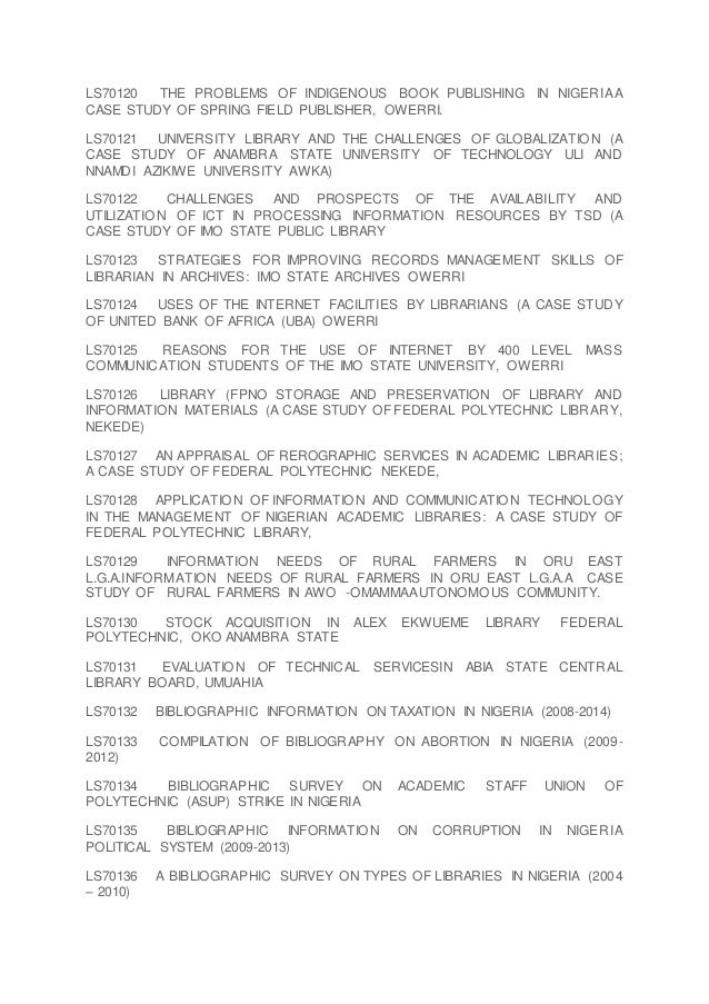 Library science project topics and materials | DOCX