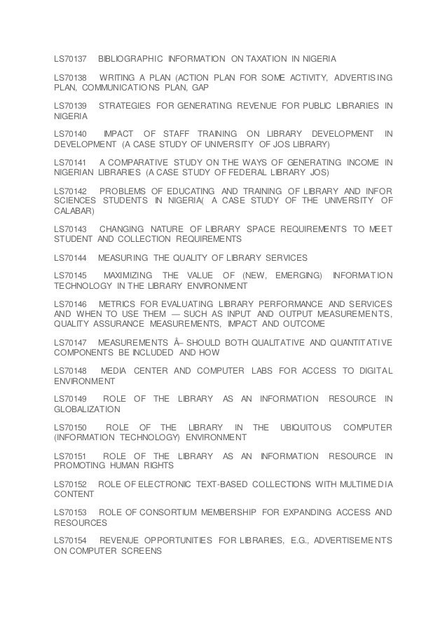 Library science project topics and materials | DOCX