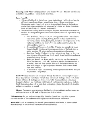 Library Stations Lesson Plan | PDF