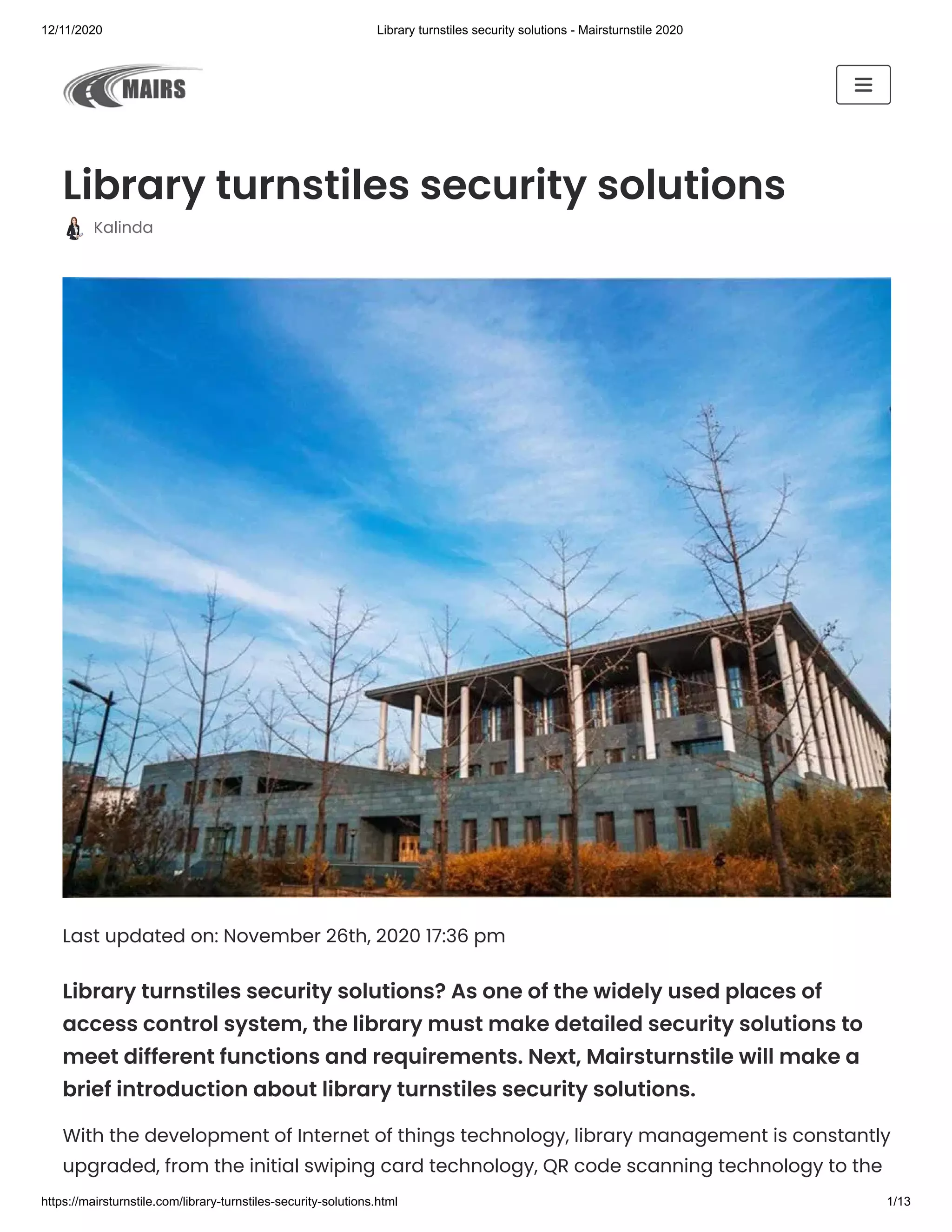 Library turnstiles security solutions mairsturnstile 2020 | PDF