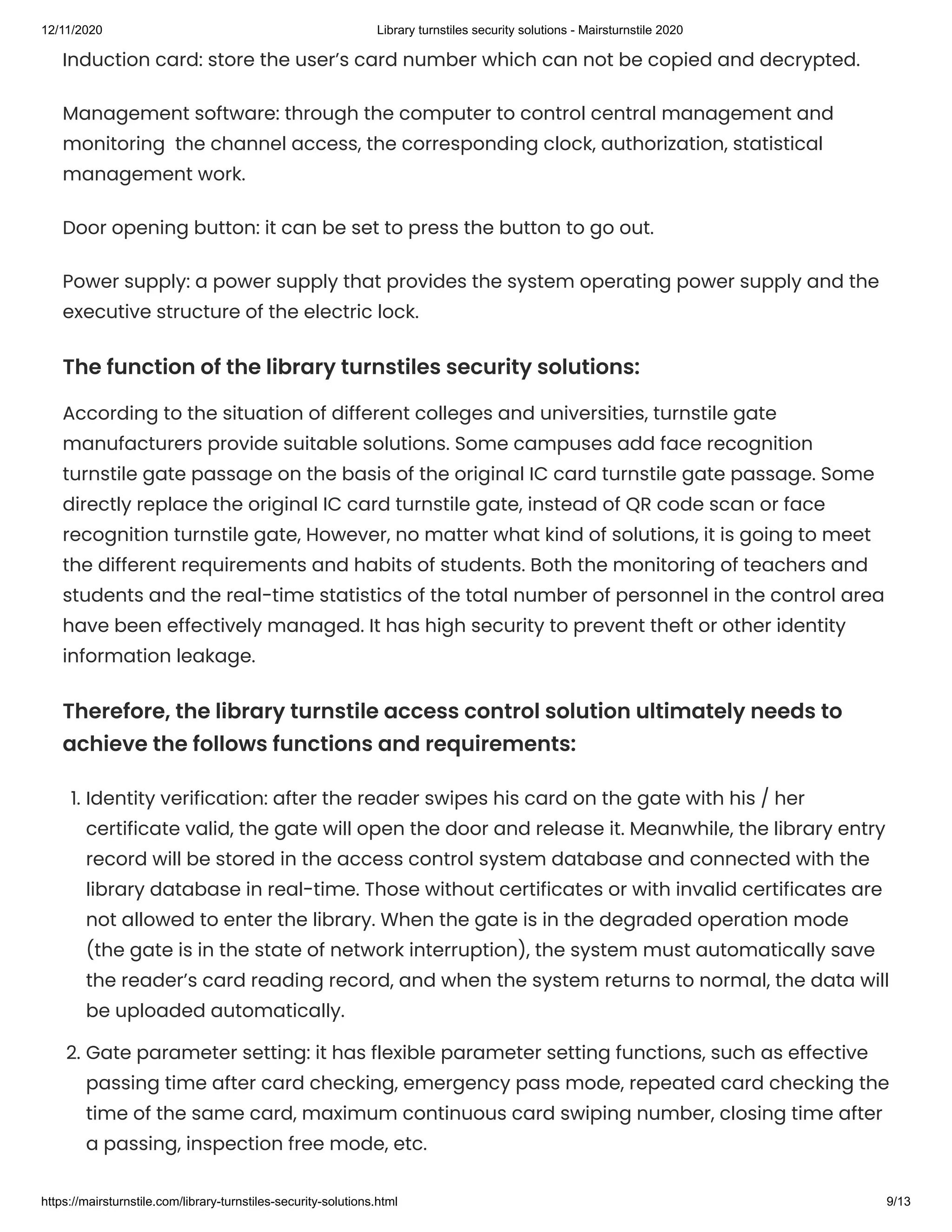 Library turnstiles security solutions mairsturnstile 2020 | PDF