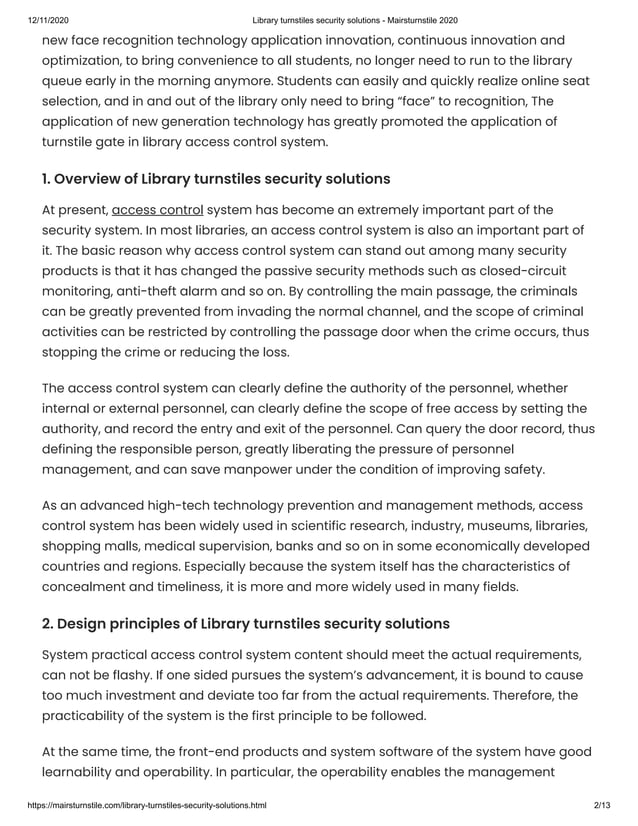 Library turnstiles security solutions mairsturnstile 2020 | PDF