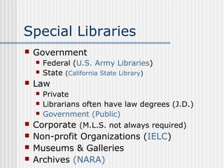 Library Types & Personnel Roles | PPT