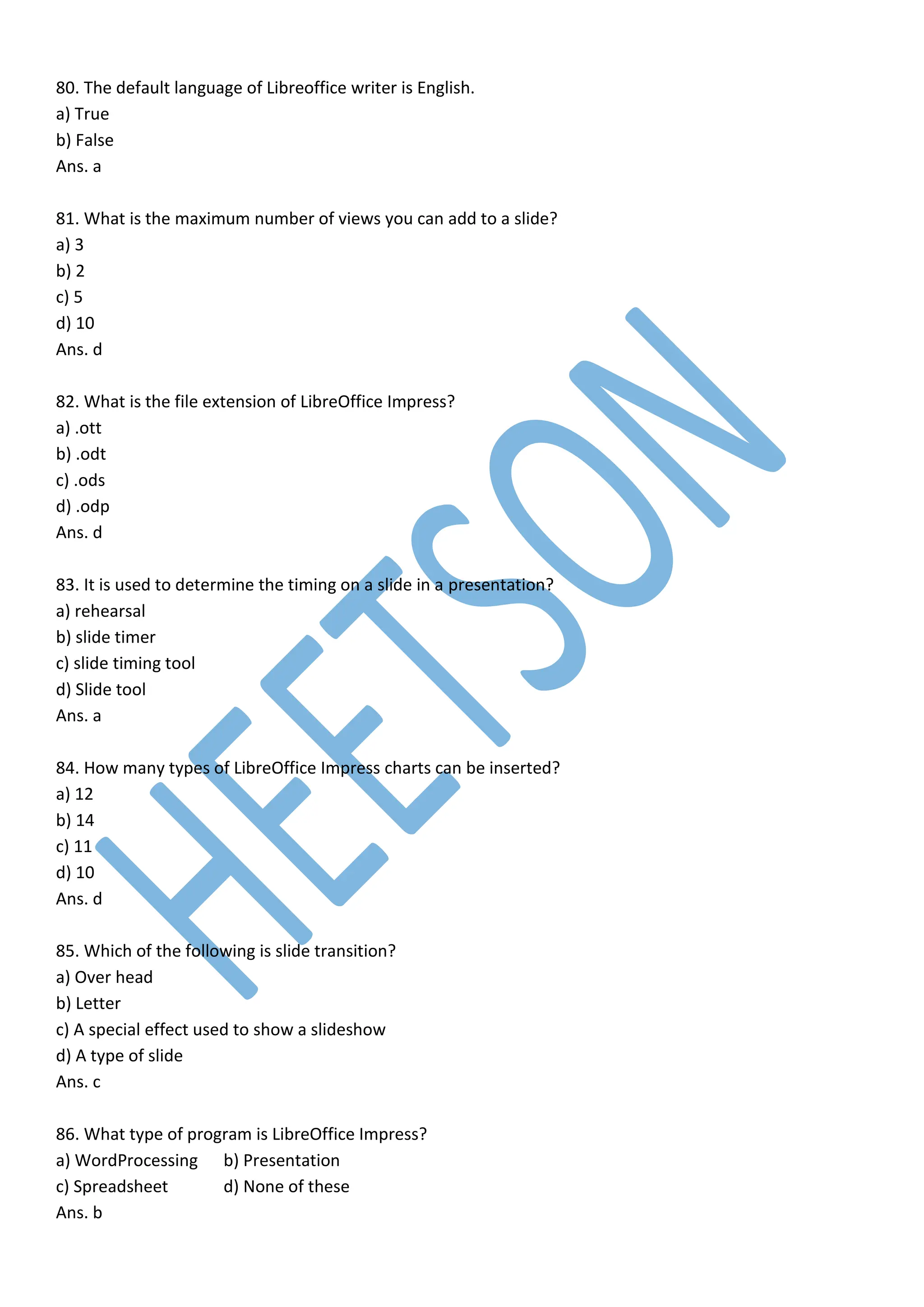 LibreOffice Most Important MCQ Question (Writer, Calc, Impress) | PDF ...