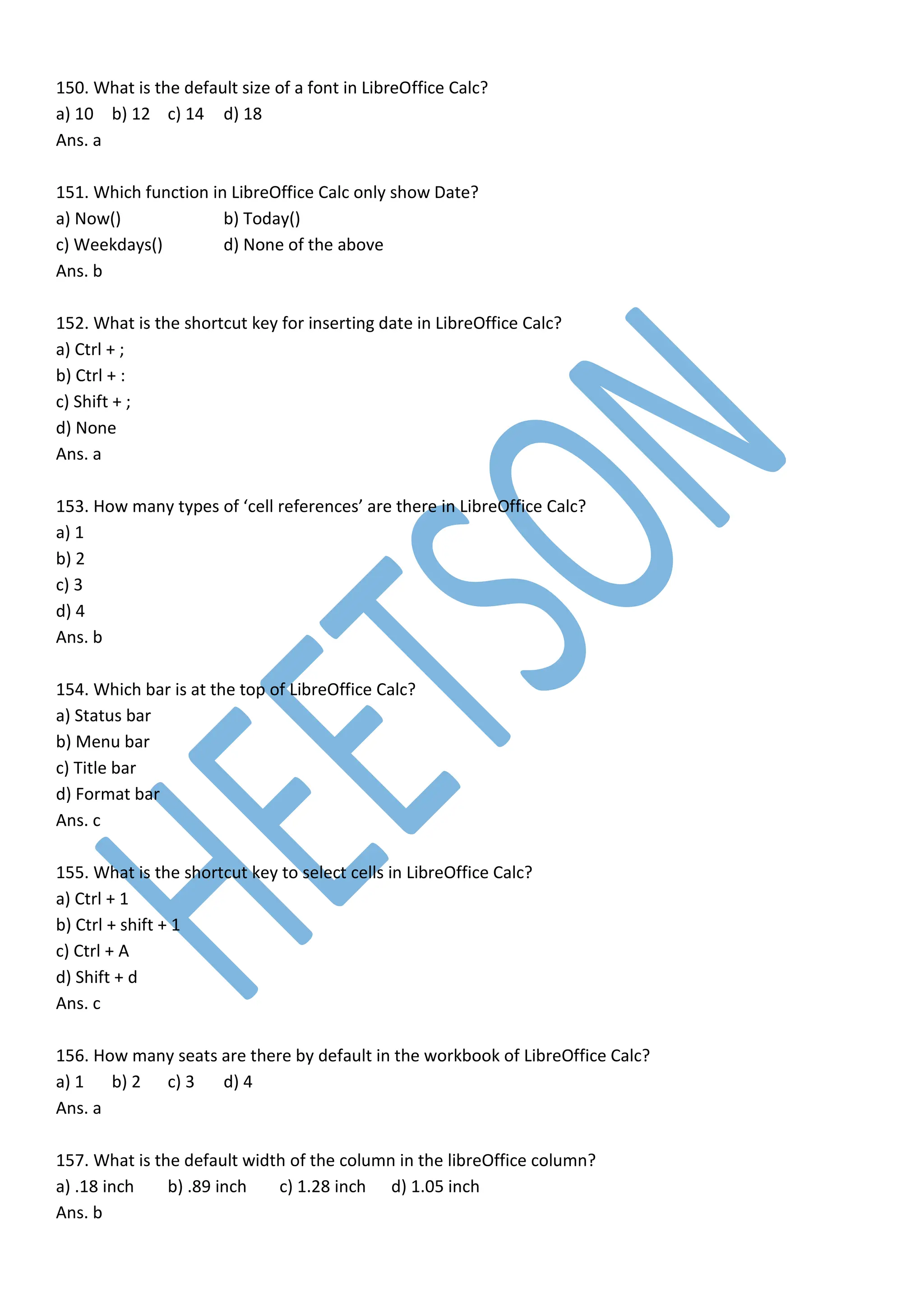 LibreOffice Most Important MCQ Question (Writer, Calc, Impress) | PDF