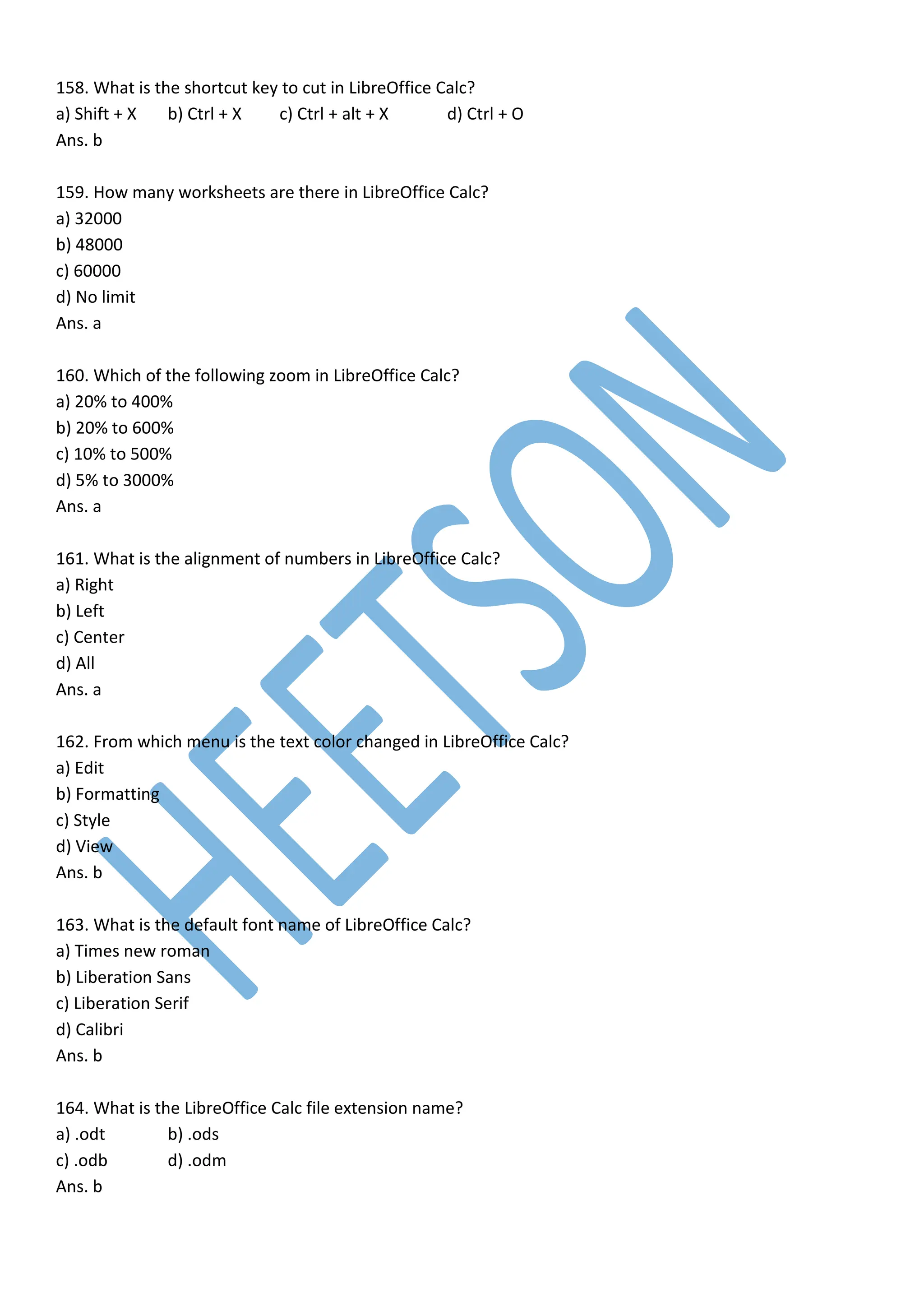 LibreOffice Most Important MCQ Question (Writer, Calc, Impress) | PDF