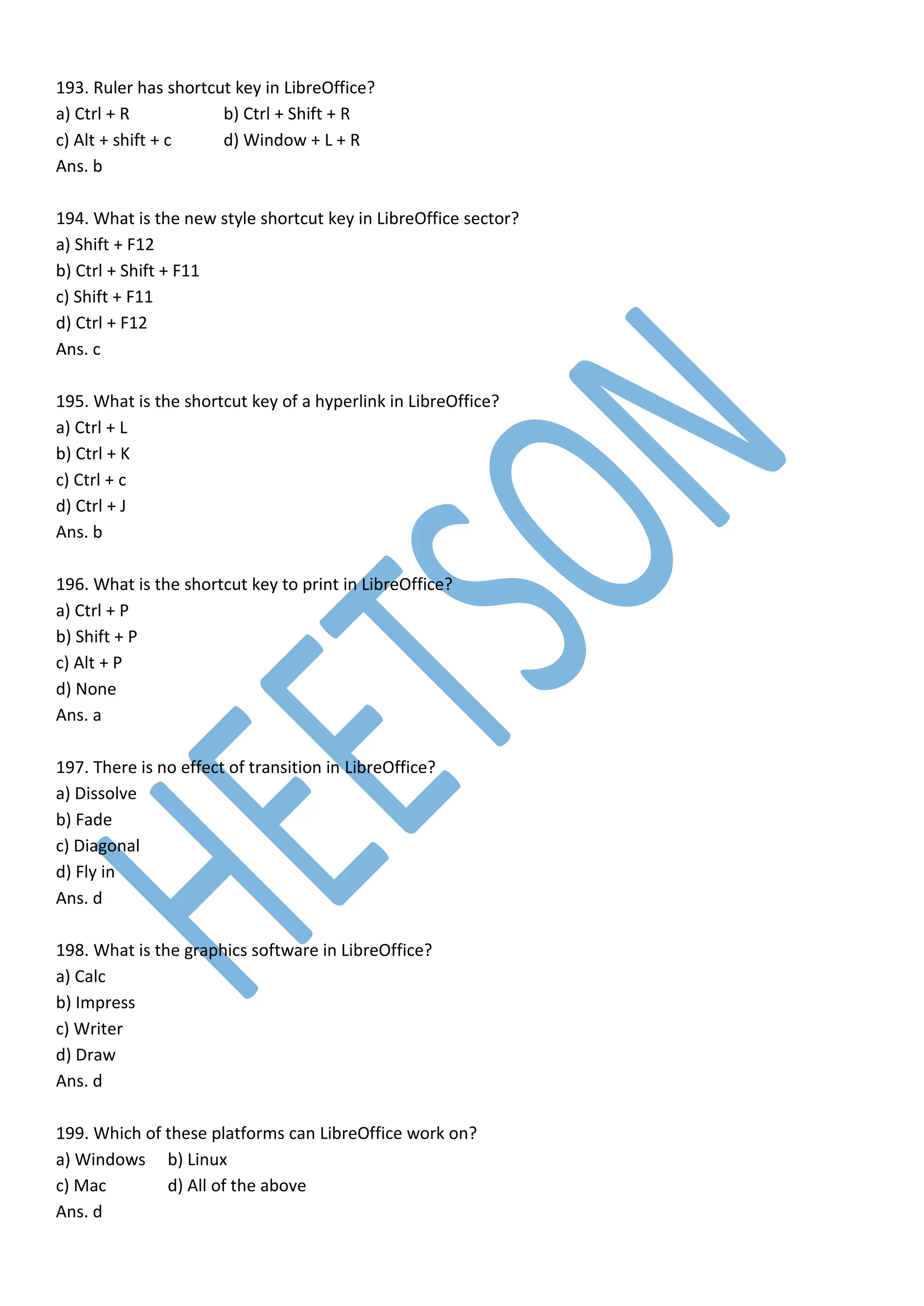 LibreOffice Most Important MCQ Question (Writer, Calc, Impress) | PDF