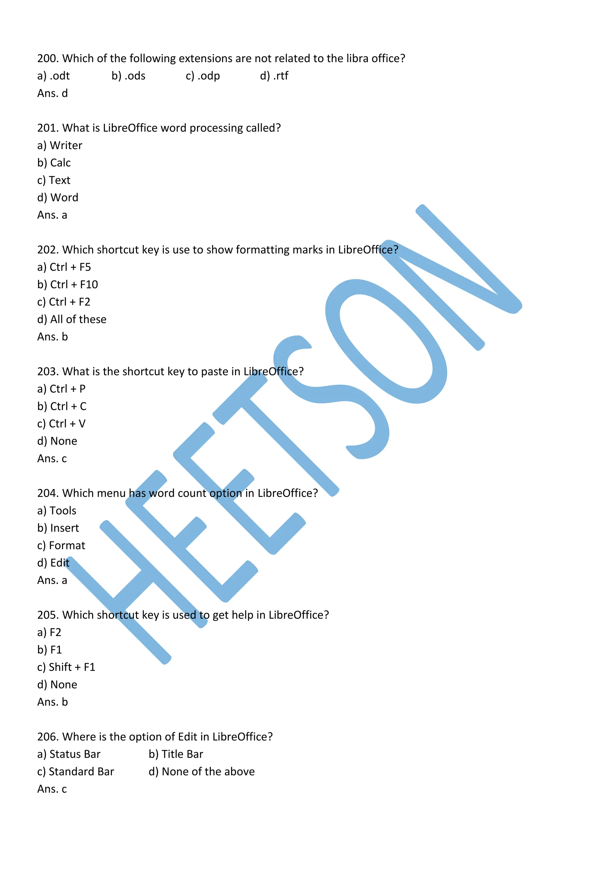 LibreOffice Most Important MCQ Question (Writer, Calc, Impress) | PDF