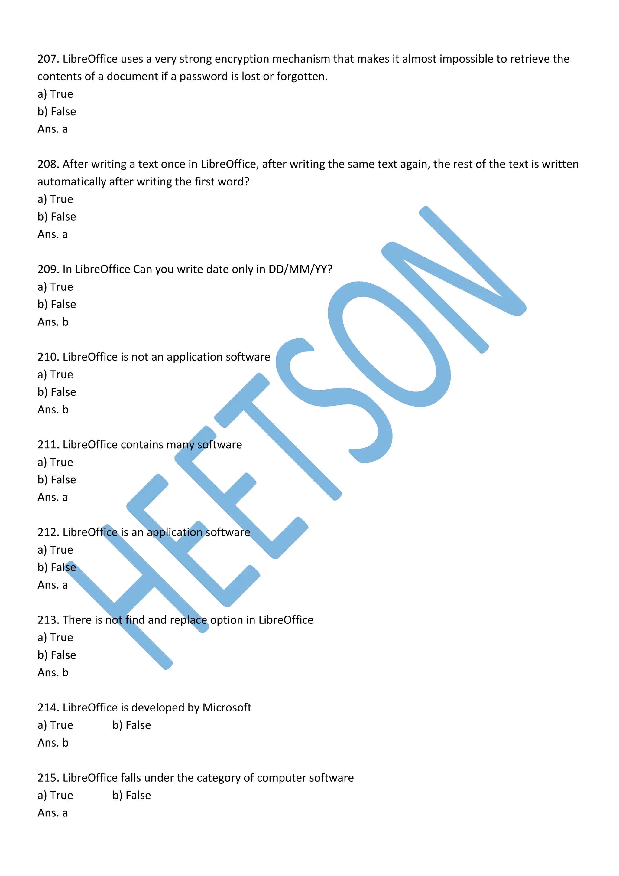 LibreOffice Most Important MCQ Question (Writer, Calc, Impress) | PDF
