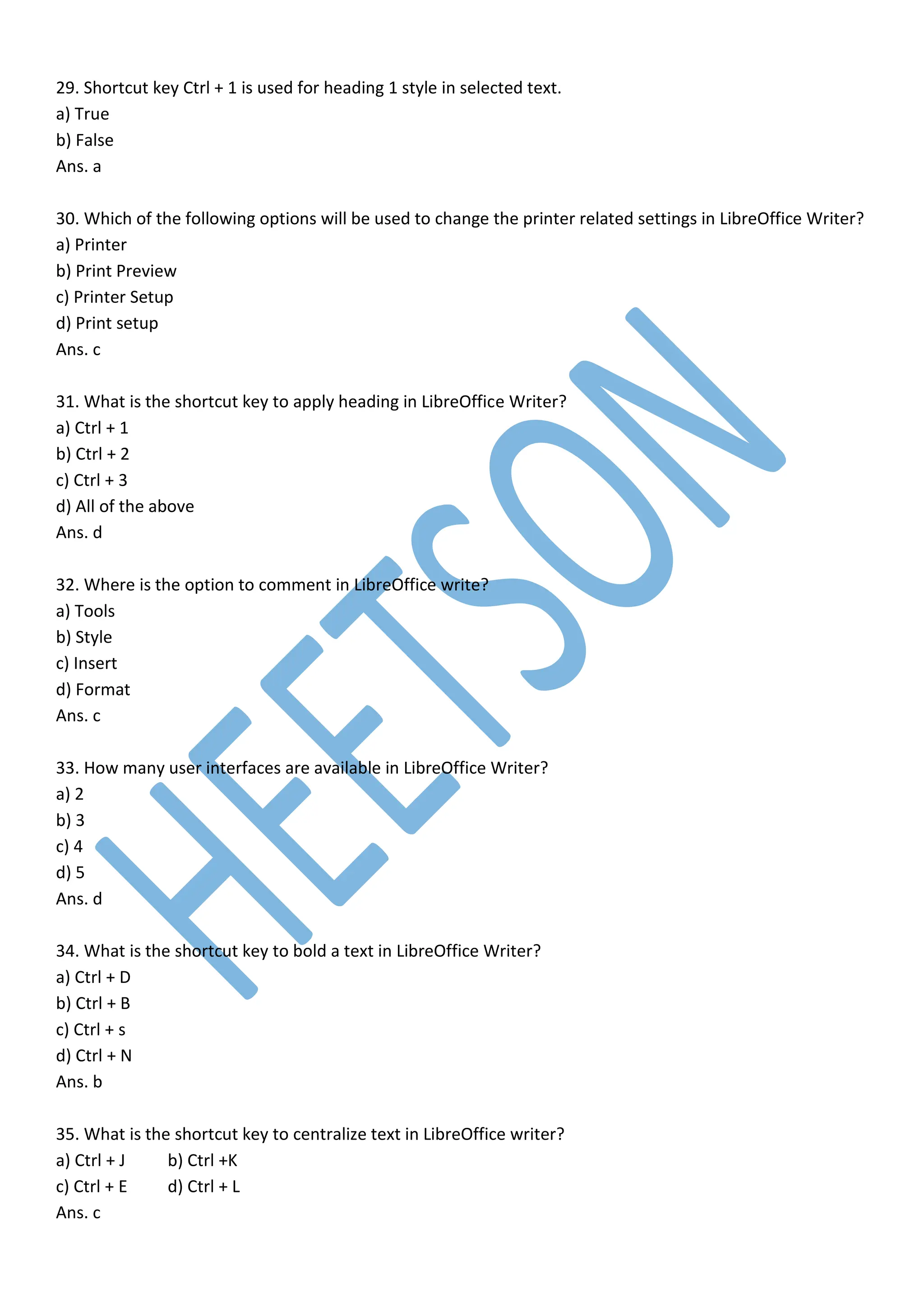 LibreOffice Most Important MCQ Question (Writer, Calc, Impress) | PDF