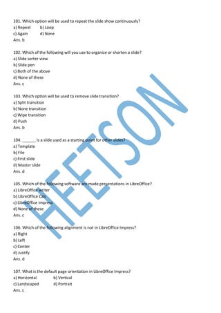 LibreOffice Most Important MCQ Question (Writer, Calc, Impress) | PDF