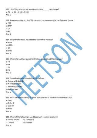 LibreOffice Most Important MCQ Question (Writer, Calc, Impress) | PDF
