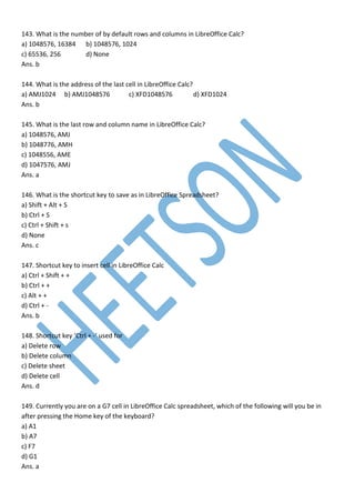 LibreOffice Most Important MCQ Question (Writer, Calc, Impress) | PDF